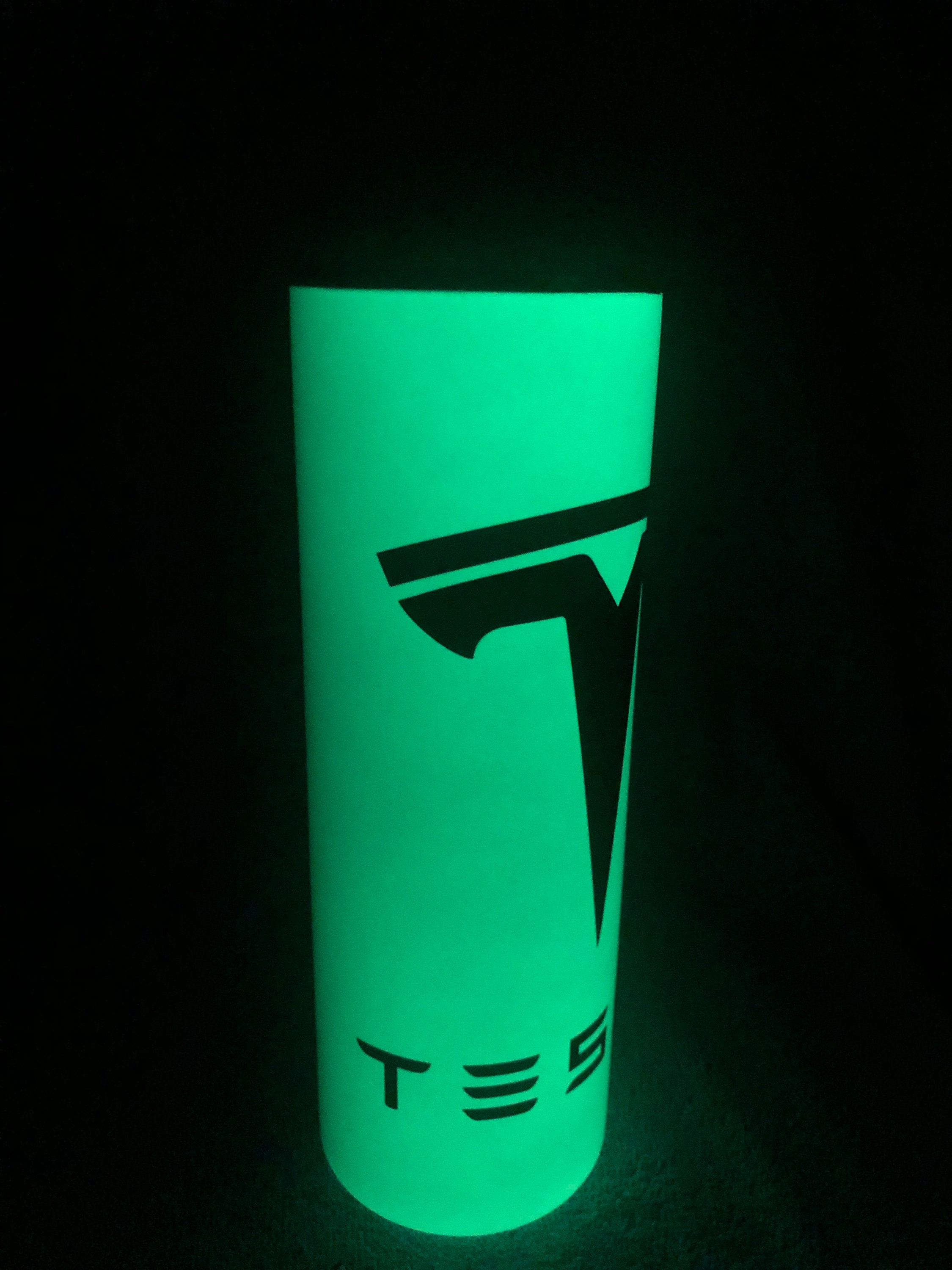 Glow in the Dark Green Tesla Logo Black 20oz Stainless Tumbler W ...