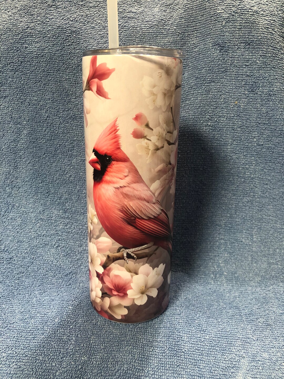 Cardinal Bird Flowers 20oz Stainless Tumbler W/plastic Straw & Rubber ...