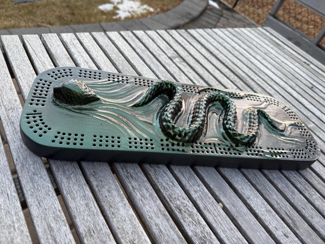 Snake Cribbage Board • Metallic Flip-paint • Hardwood • 3D Snake Design ...