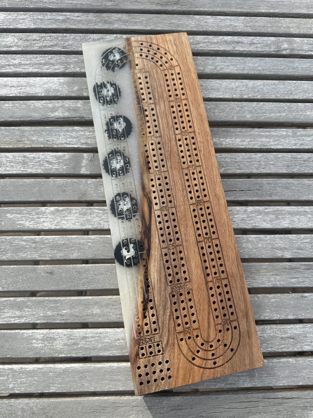Premium Cribbage Board | Black Walnut | Clear Resin and Bottle Caps ...