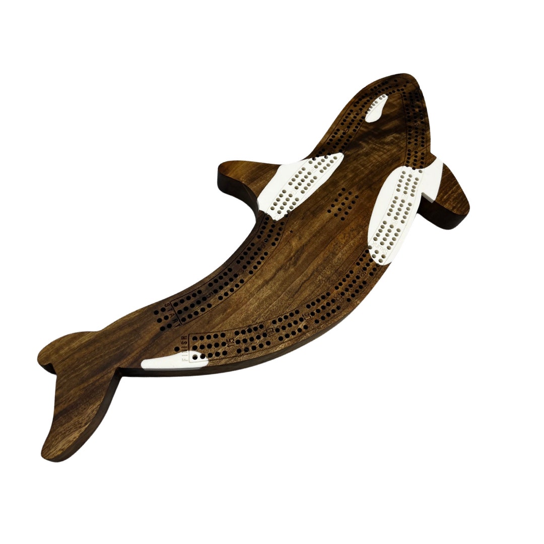 Orca Shaped Cribbage Board | Walnut and White Epoxy | Peg Storage ...