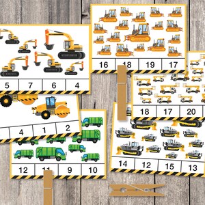 Printable Construction Clip Cards, Trucks, Montessori Counting Cards ...