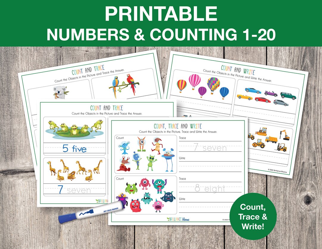 Printable Numbers 1-20 Worksheets, Number Tracing, Counting Practice ...