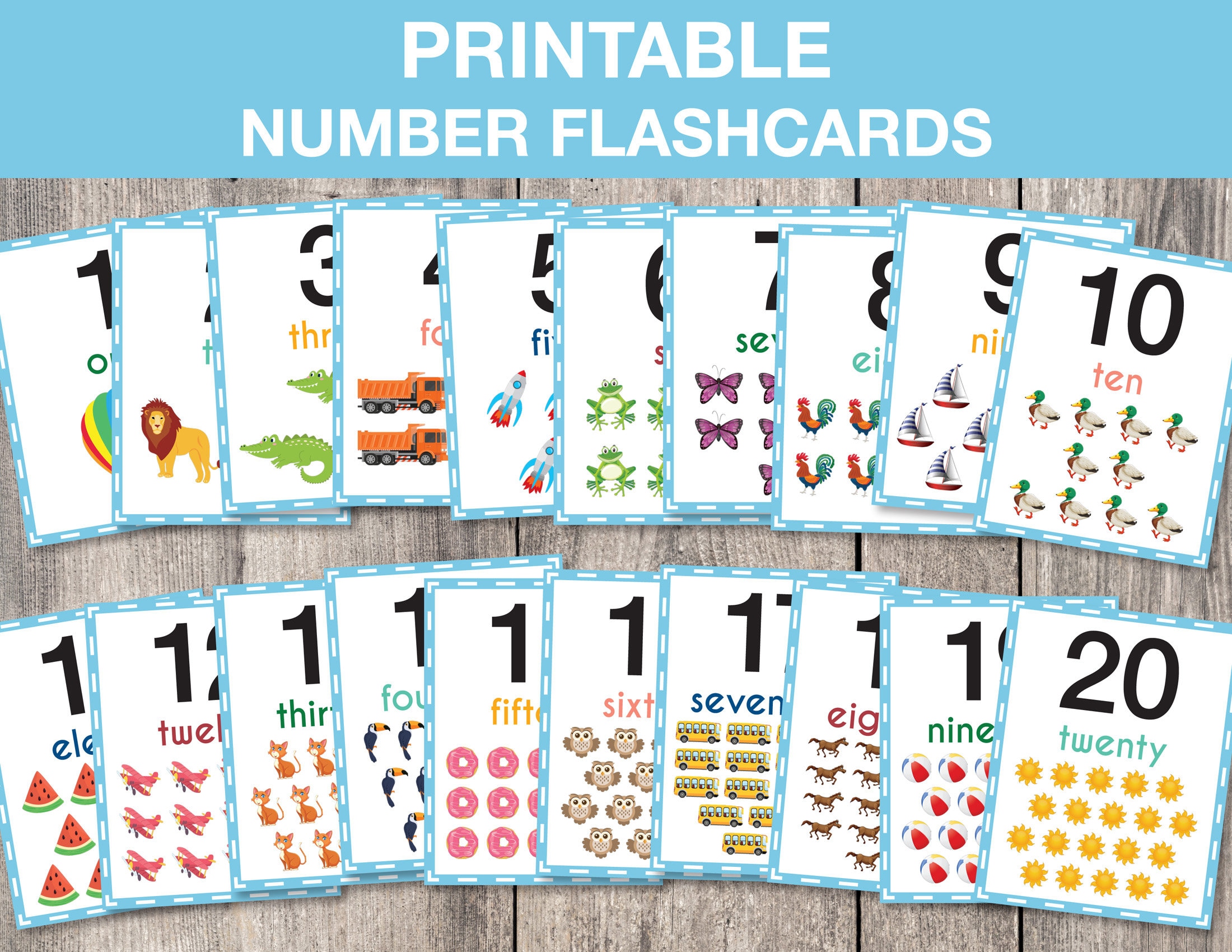 Printable Number Flashcards Numbers 1-20 Preschool Activity - Etsy Hong ...