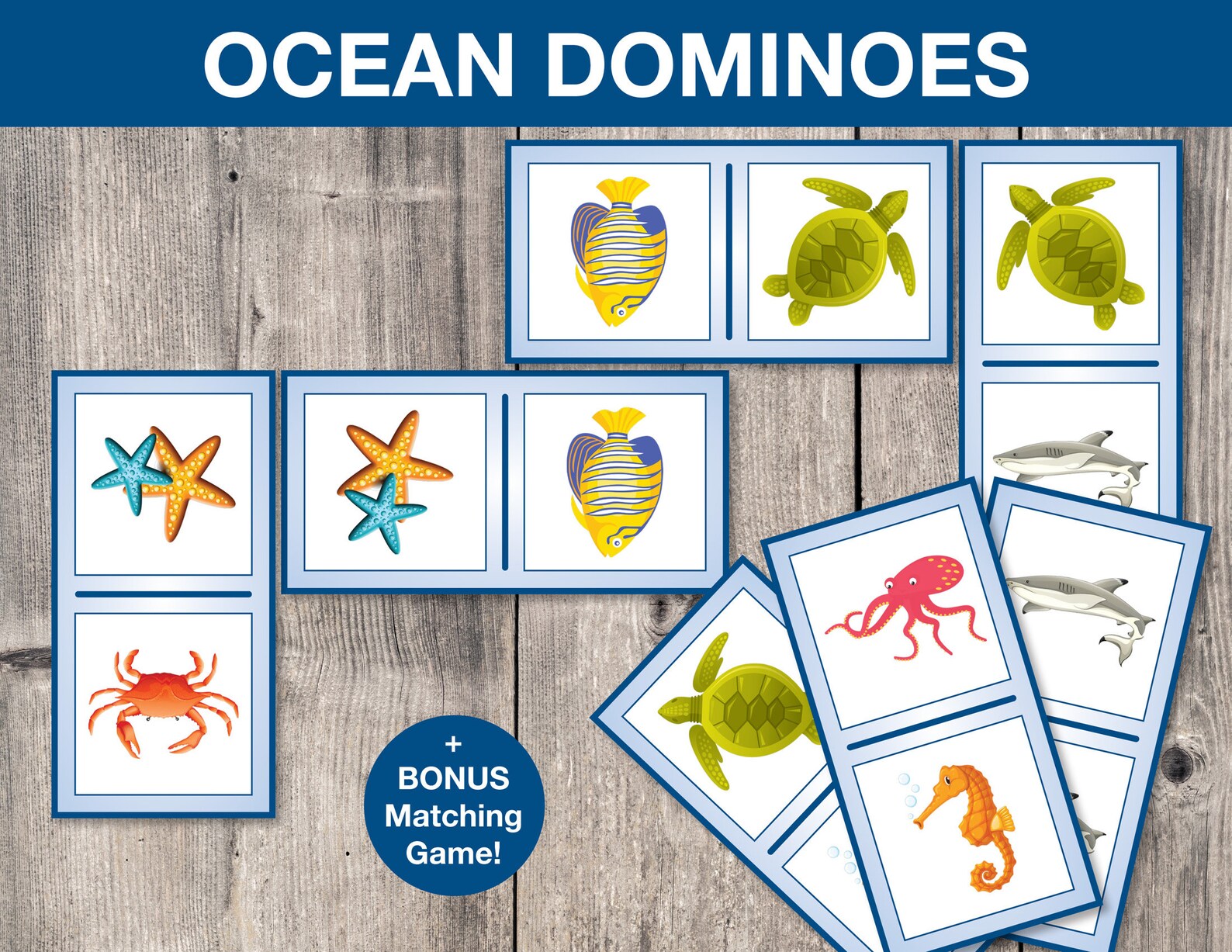 Ocean Dominoes Printable Game, Kids Printable Tile Game, Printable ...
