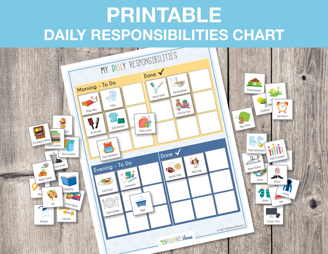Printable Daily Responsibilities, Kids Routine, Chore Chart, Daily ...