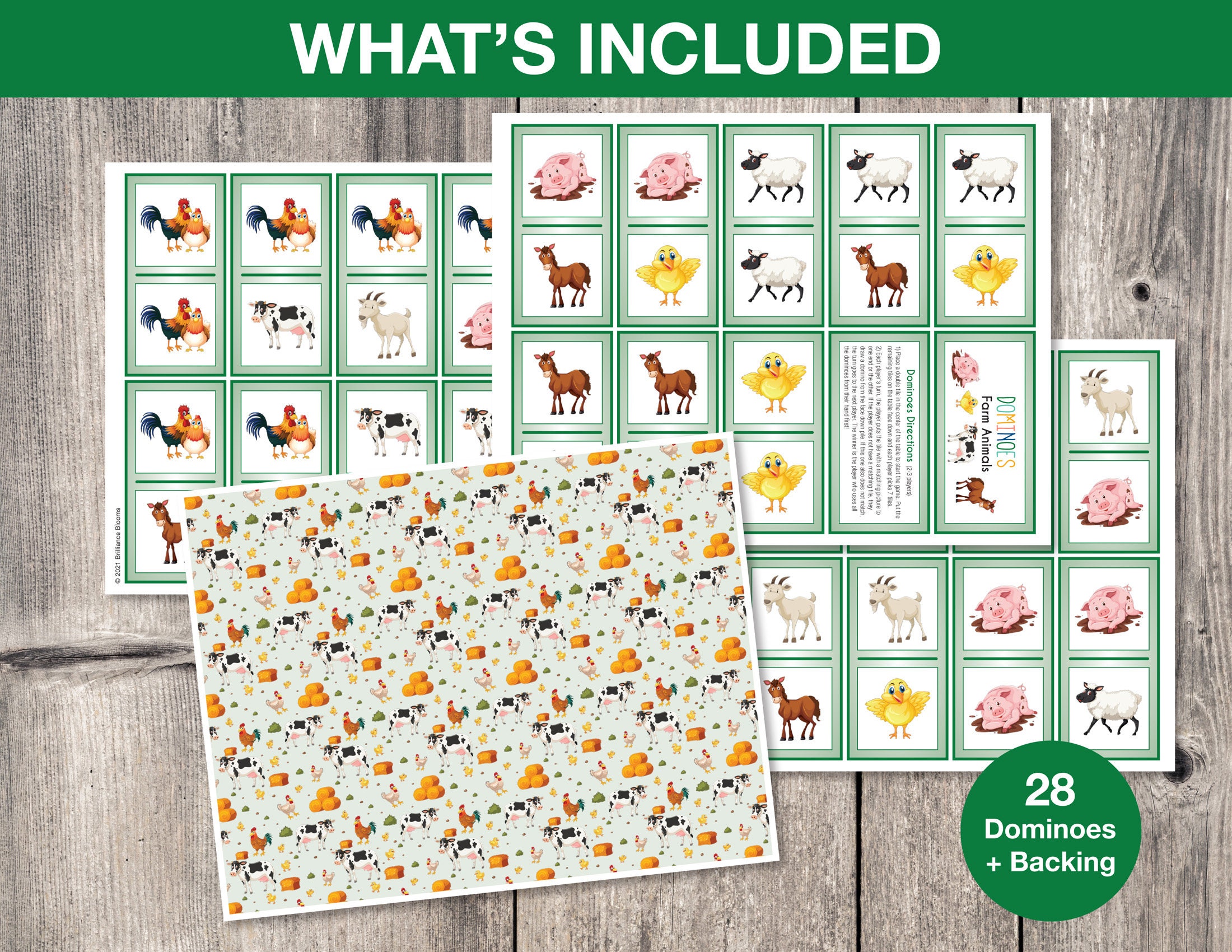 Farm Dominoes Printable Game, Kids Printable Tile Game, Printable ...