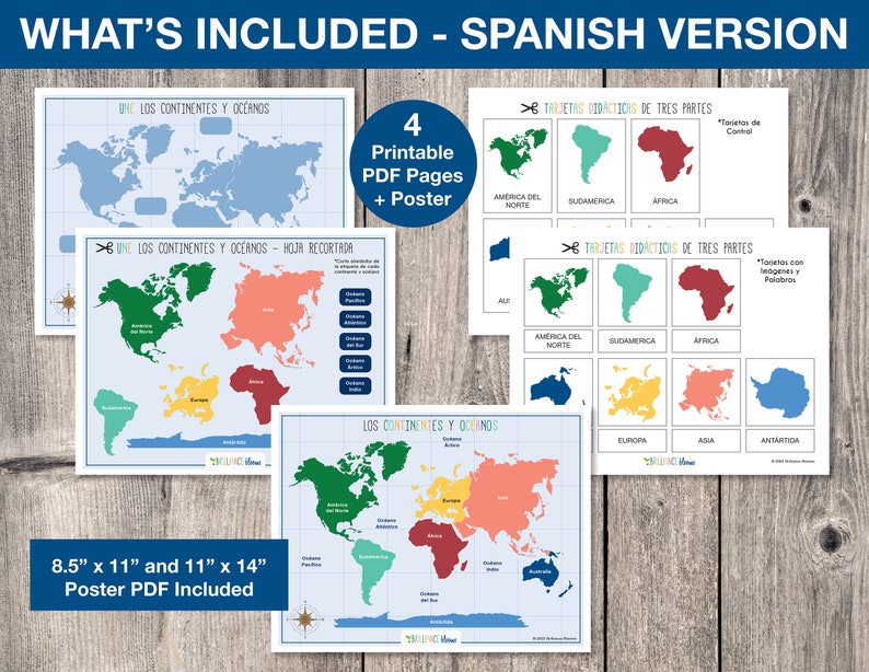 Spanish, Continents, World Map Printable, Continents of the World ...