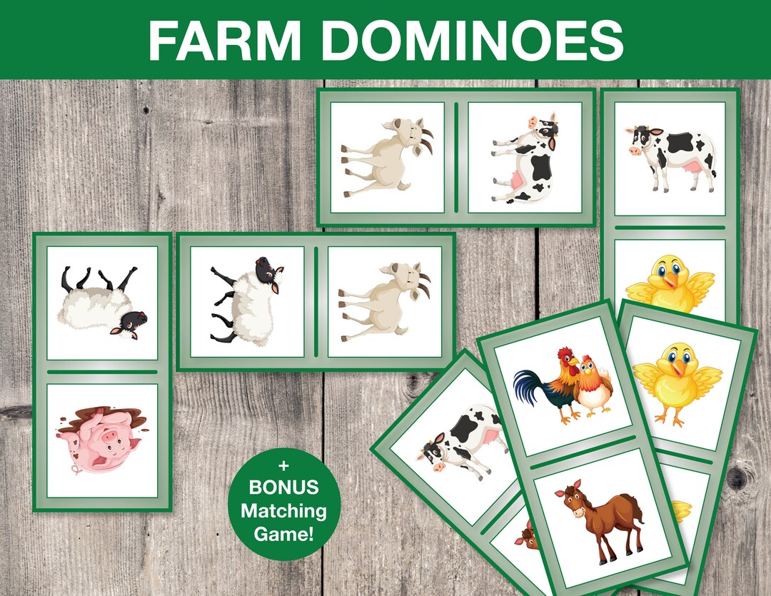 Farm Dominoes Printable Game, Kids Printable Tile Game, Printable ...