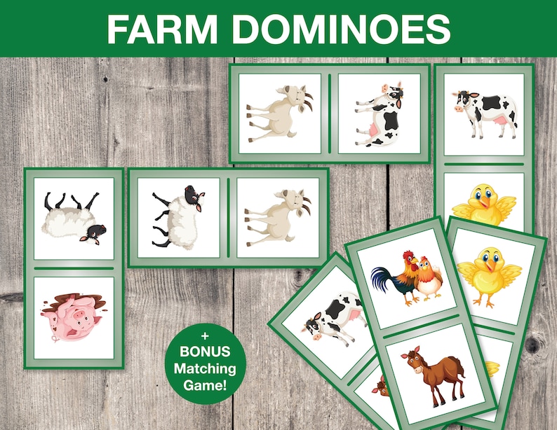 Farm Dominoes Printable Game, Kids Printable Tile Game, Printable ...