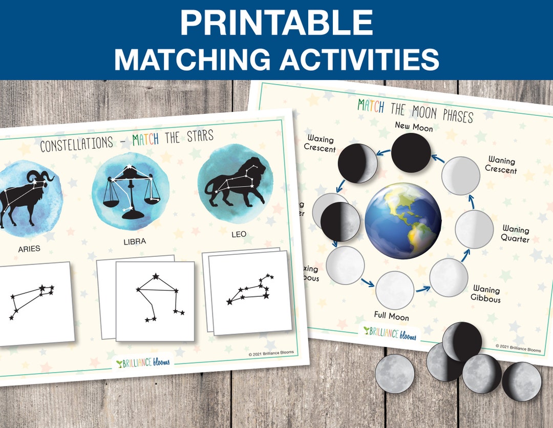 Printable Match the Stars Moon Phase Matching Activities - Etsy