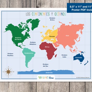 Spanish, Continents, World Map Printable, Continents of the World ...