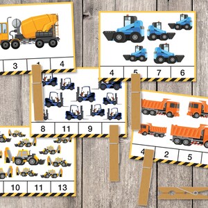 Printable Construction Clip Cards, Trucks, Montessori Counting Cards ...
