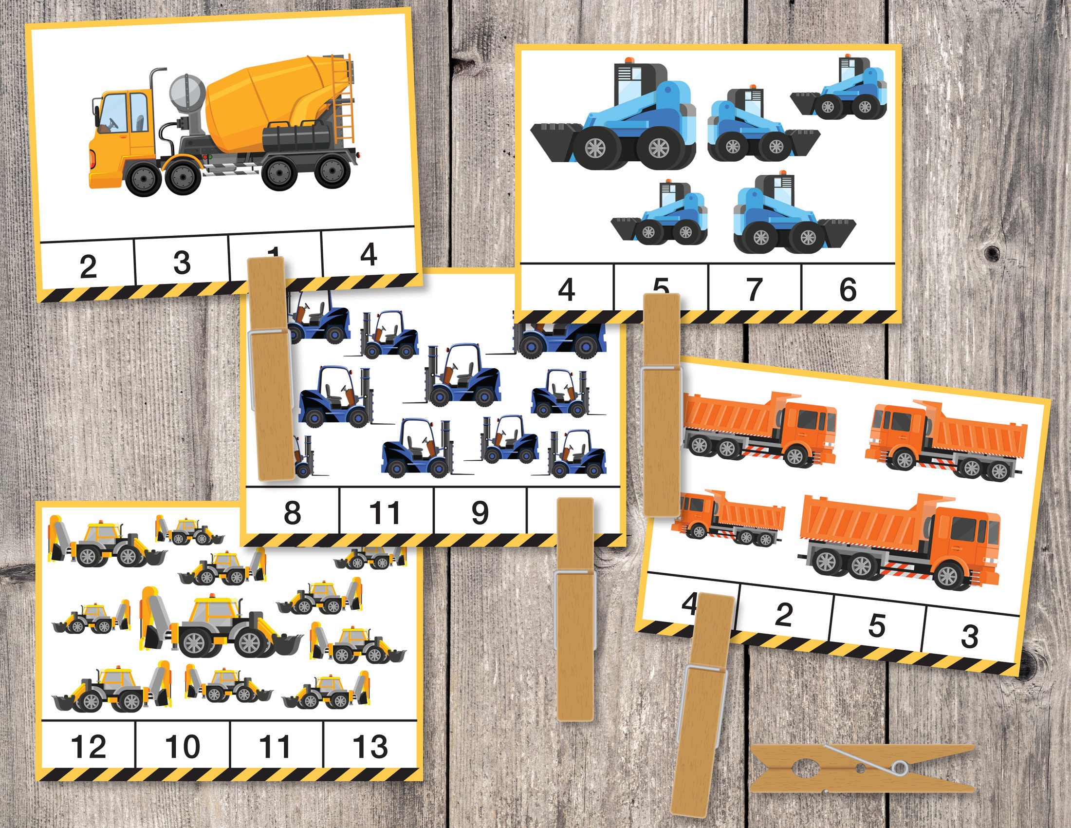 Printable Construction Clip Cards, Trucks, Montessori Counting Cards ...