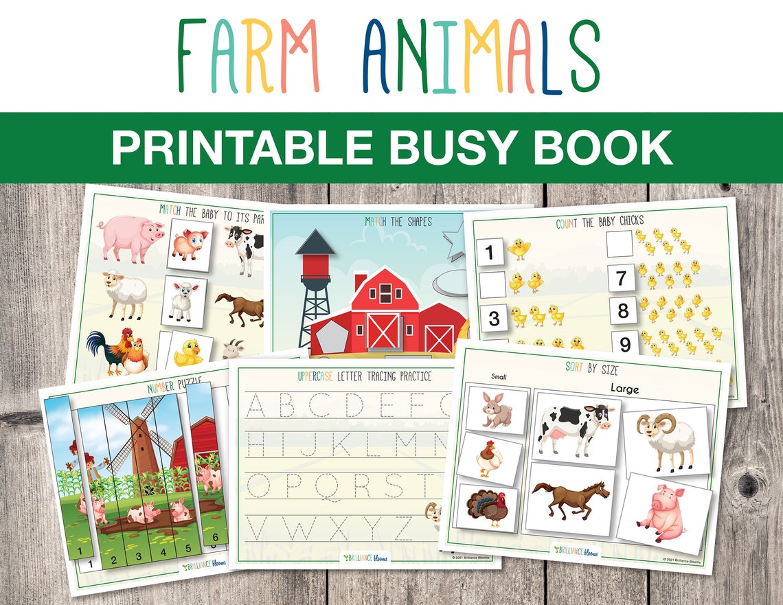 Printable Farm Animals Busy Book, Toddler Busy Book, Quiet Workbook ...