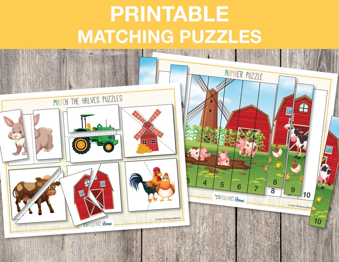 Printable Matching Activities, Farm Matching Activity, Puzzle Matching ...