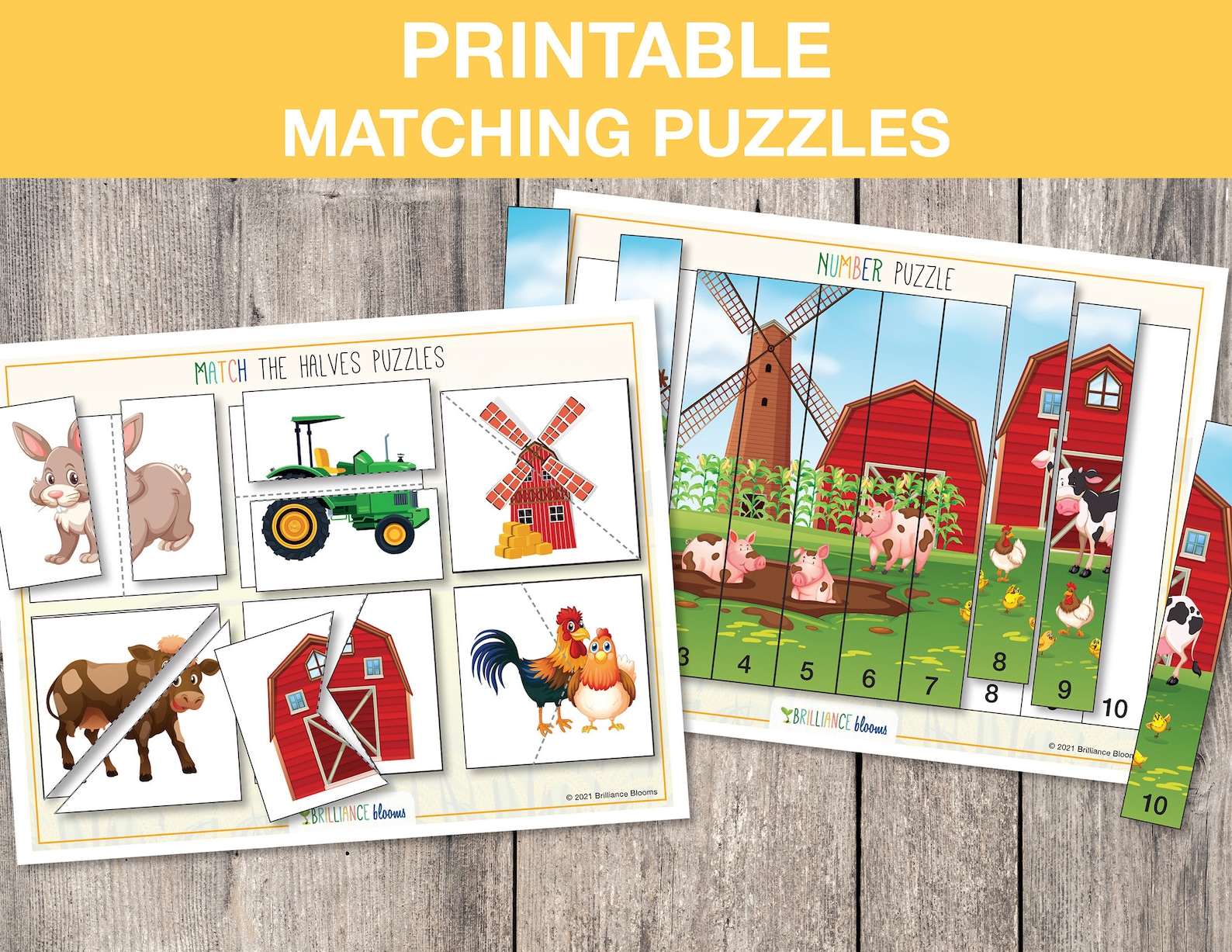 Printable Matching Activities, Farm Matching Activity, Puzzle Matching ...
