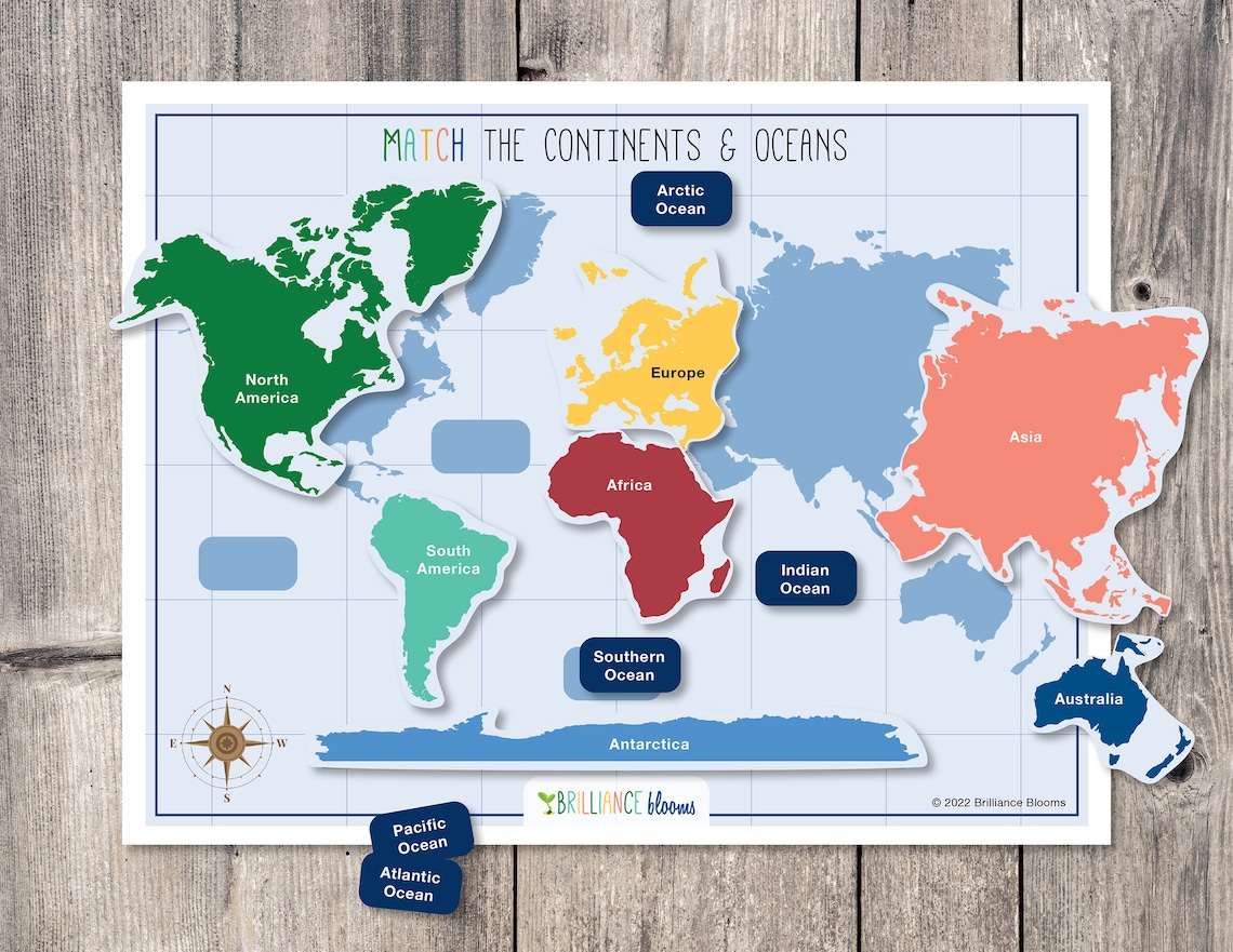 Continents World Map Printable Continents of the World - Etsy