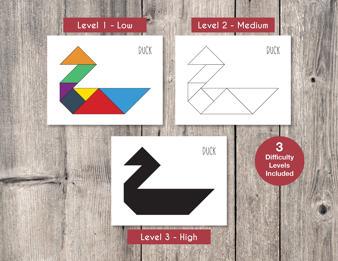 Tangram Puzzles Printable Game, Kids Printable Puzzle, Montessori Cards ...