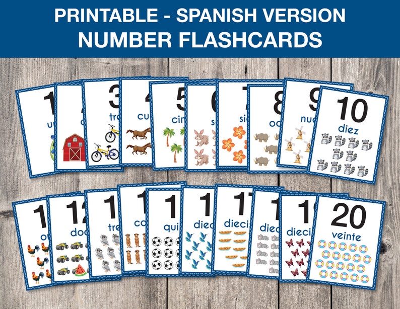 Spanish Printable Number Flashcards, Numbers 1-20, Preschool Activity ...