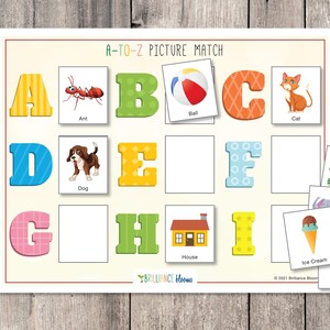 Printable Alphabet Matching A to Z Picture Match Preschool - Etsy