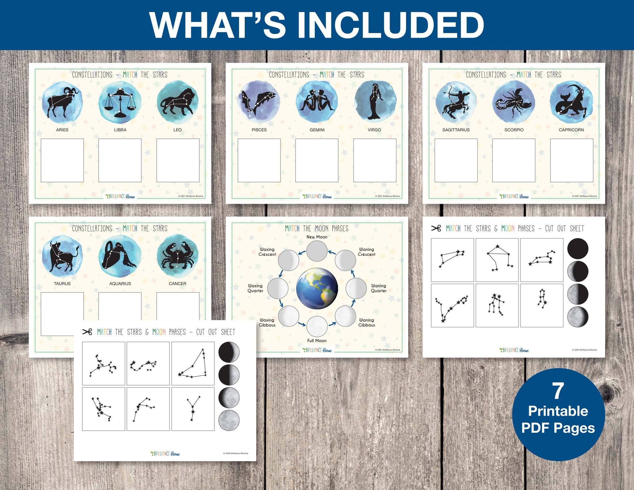 Printable Match the Stars, Moon Phase, Matching Activities, Solar ...