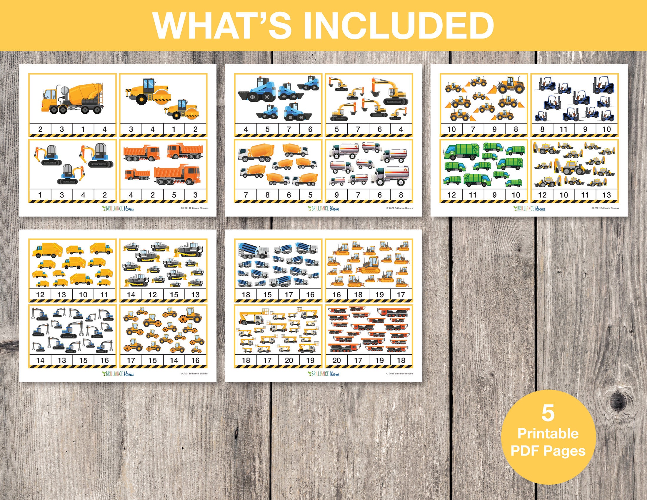 Printable Construction Clip Cards, Trucks, Montessori Counting Cards ...
