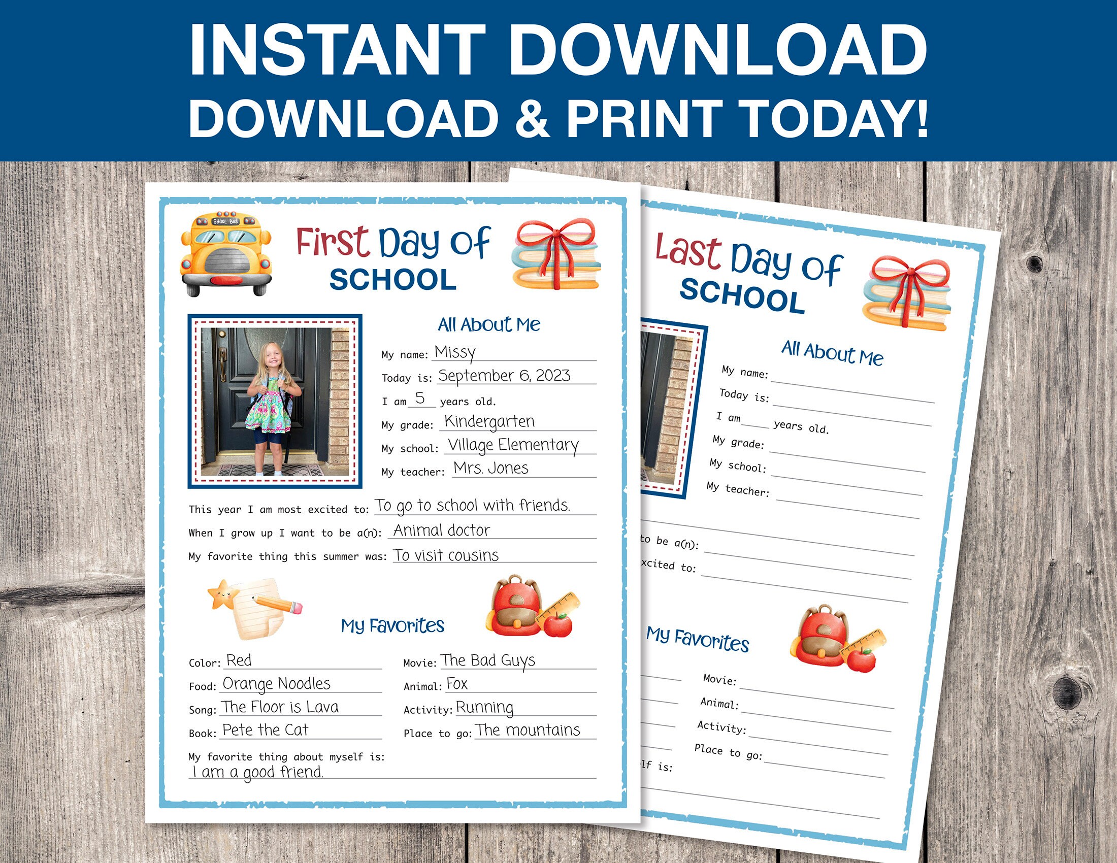 All About Me Printable, Back to School, First Day, Questionnaire ...
