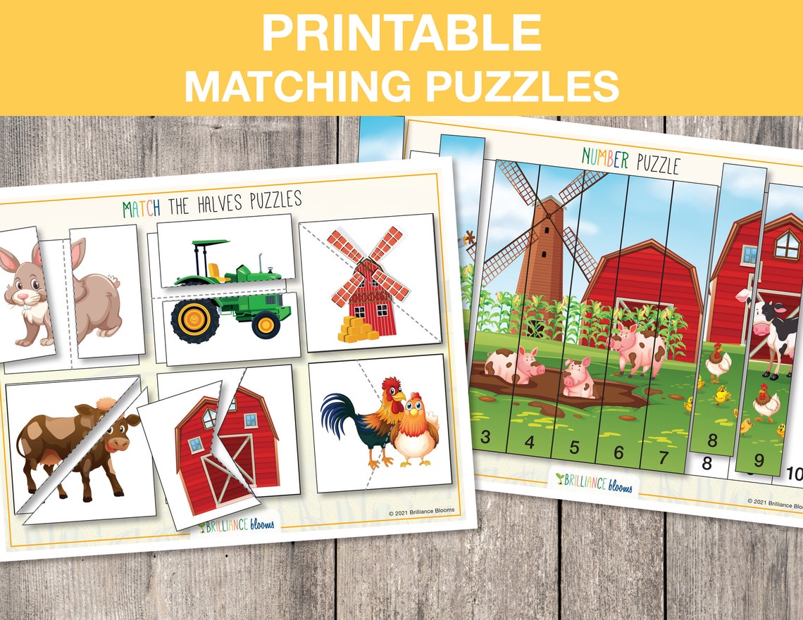 Printable Matching Activities Farm Matching Activity Puzzle - Etsy