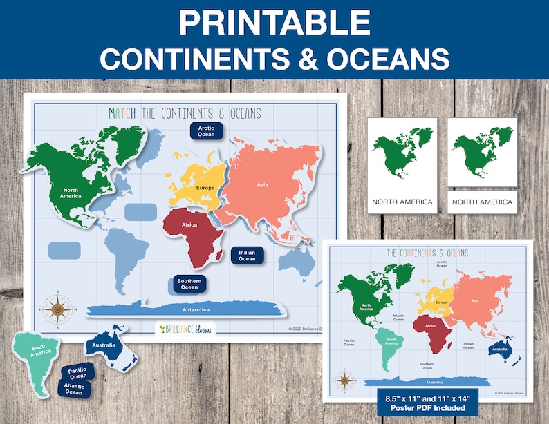 Continents, World Map Printable, Continents of the World, Preschool ...