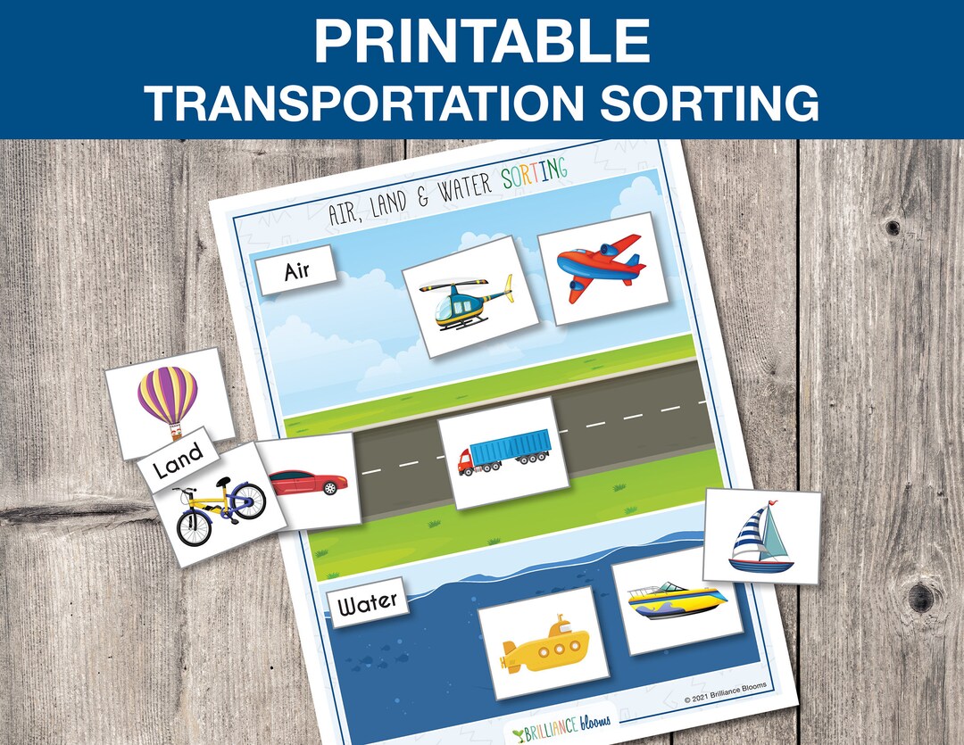 Printable Sorting Activities, Air Land Water Sorting, Transportation ...