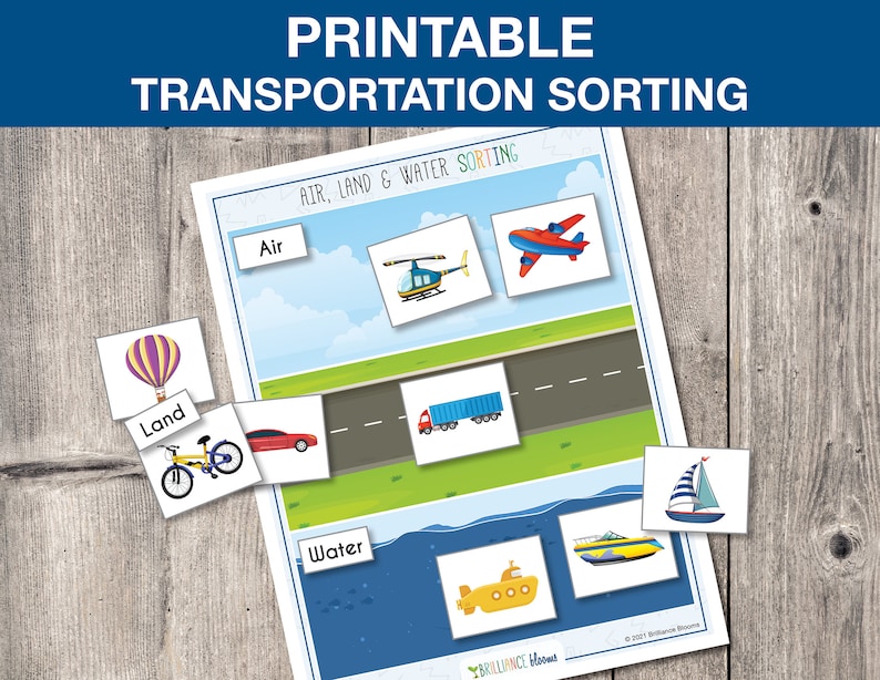 Printable Sorting Activities, Air Land Water Sorting, Transportation ...