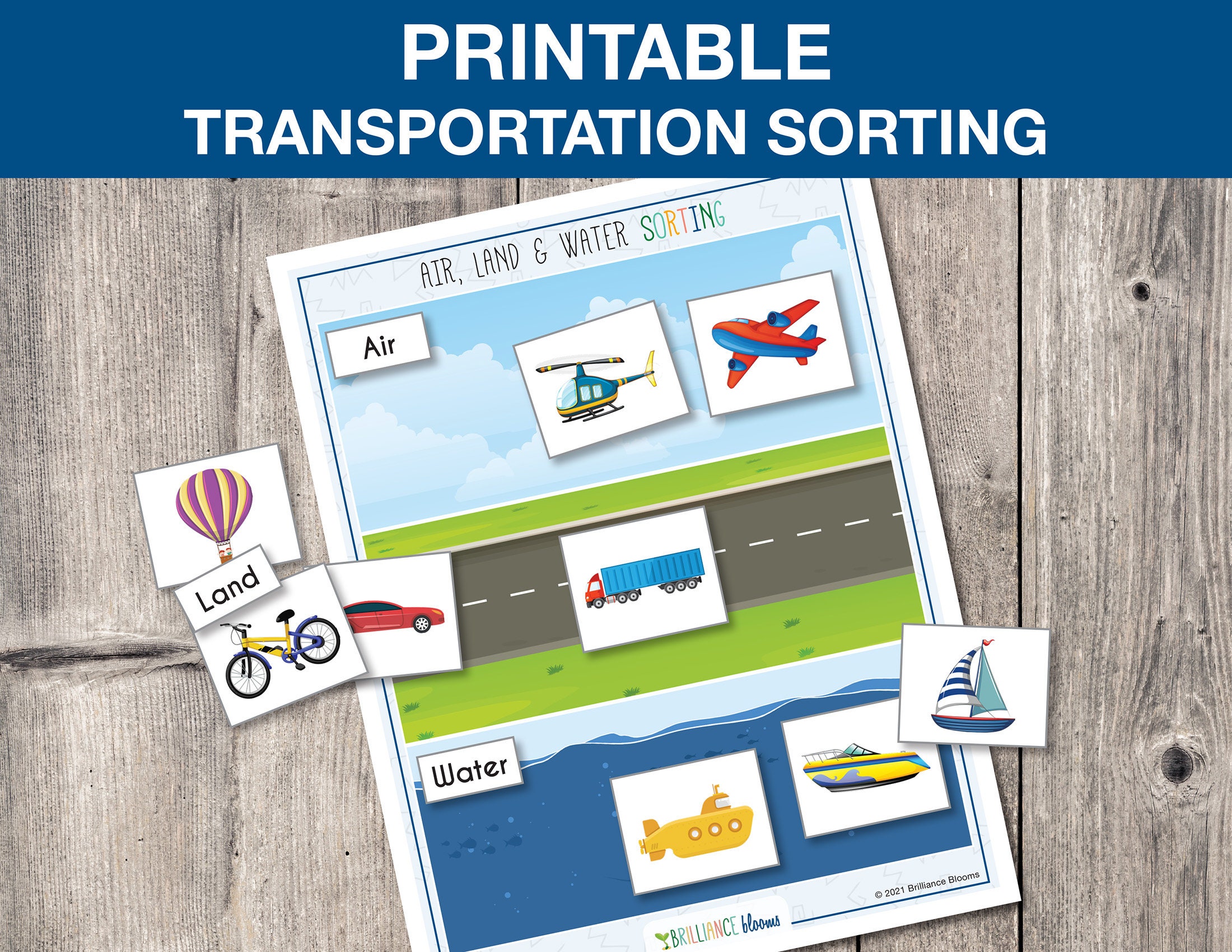 Printable Sorting Activities, Air Land Water Sorting, Transportation ...