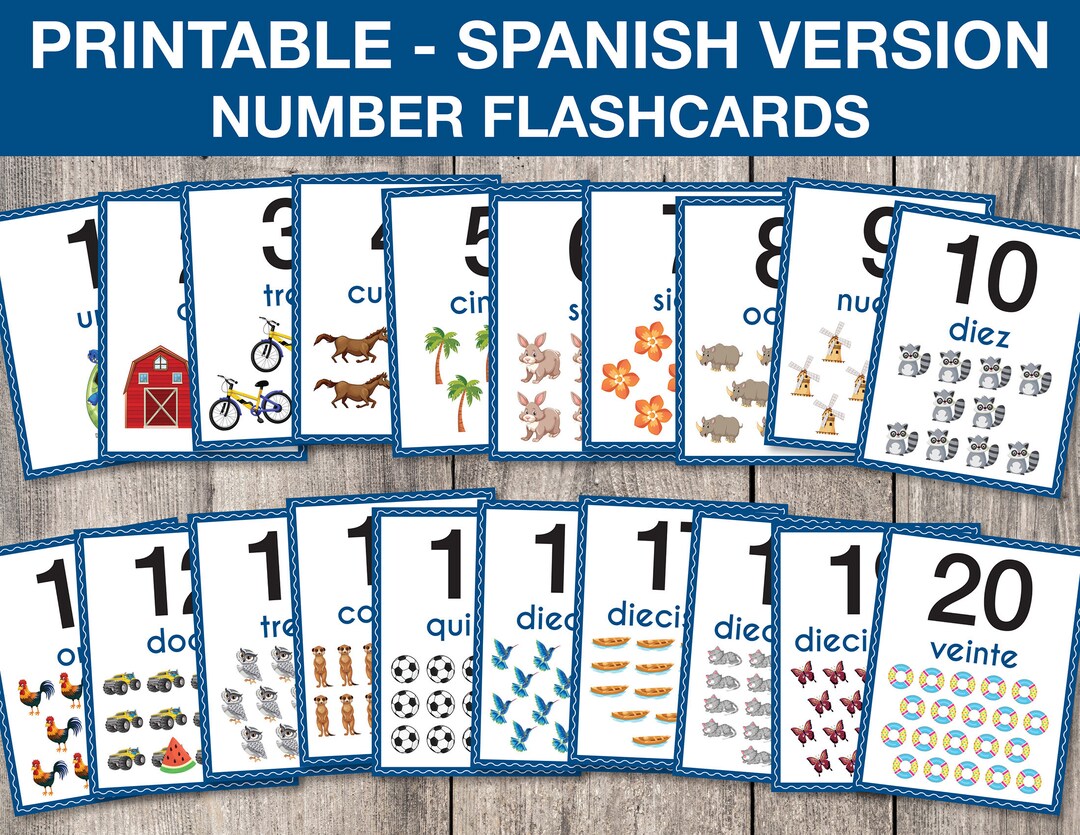 Spanish Printable Number Flashcards Numbers 1-20 Preschool - Etsy
