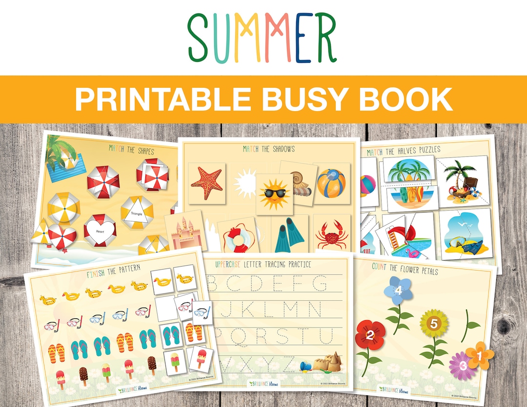Summer Printable Preschool Busy Book, Summer Busy Book, Quiet Workbook ...
