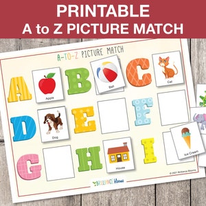 Printable Alphabet Matching, A to Z Picture Match, Preschool Alphabet ...