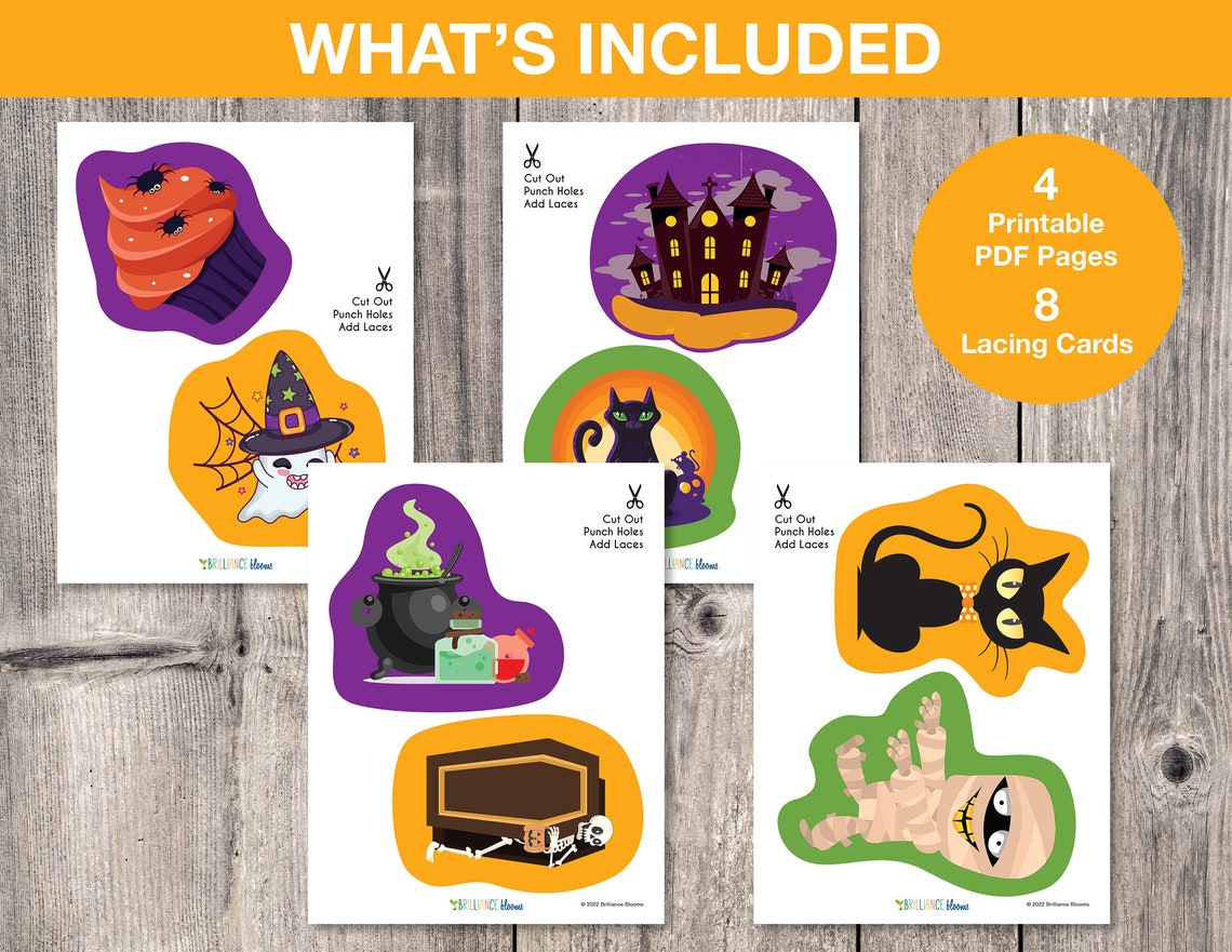 Printable Halloween Lacing Cards, Fine Motor Skills, Fine Motor ...