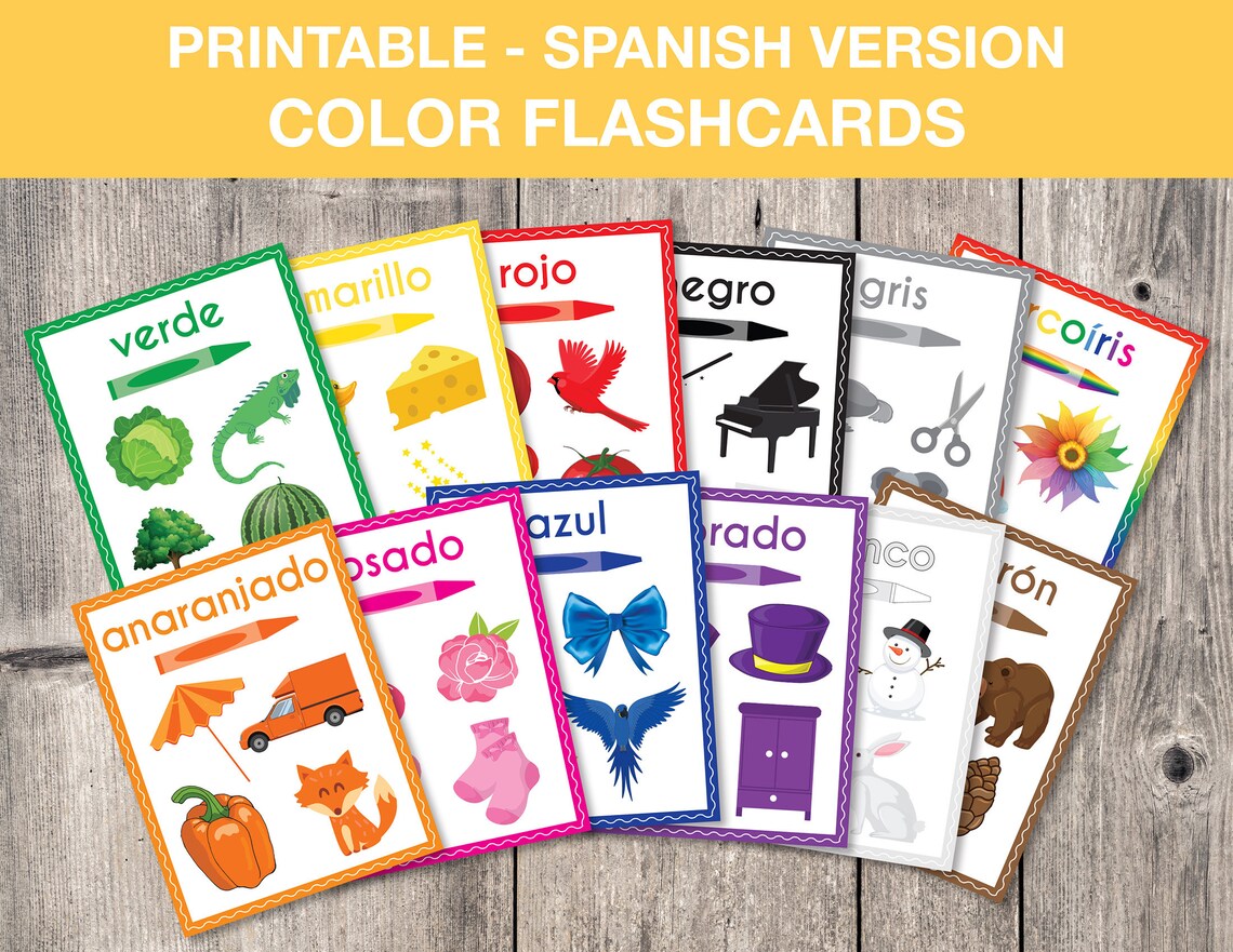 Spanish Printable Color Flashcards, Colors Flashcards, Preschool ...
