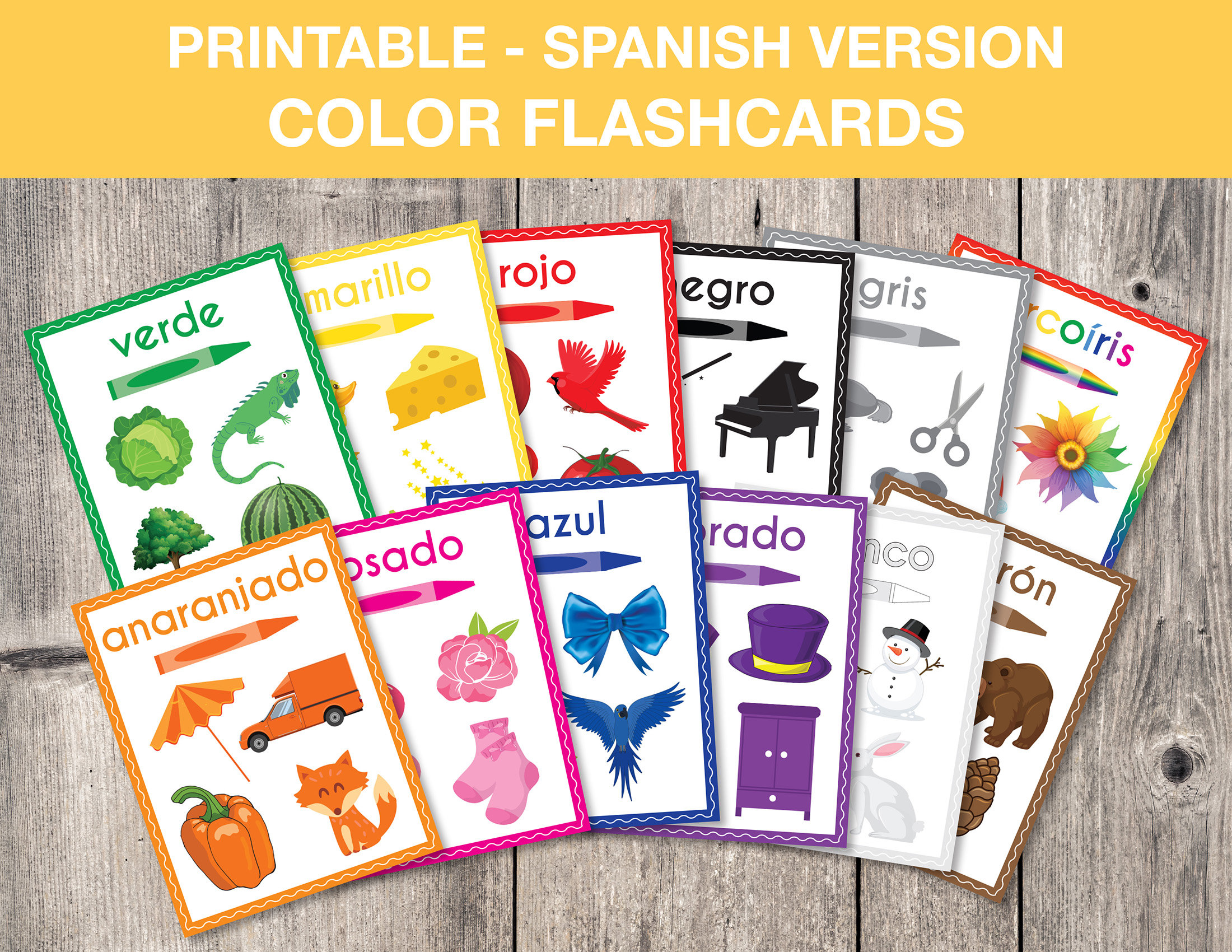 Spanish Printable Color Flashcards, Colors Flashcards, Preschool ...