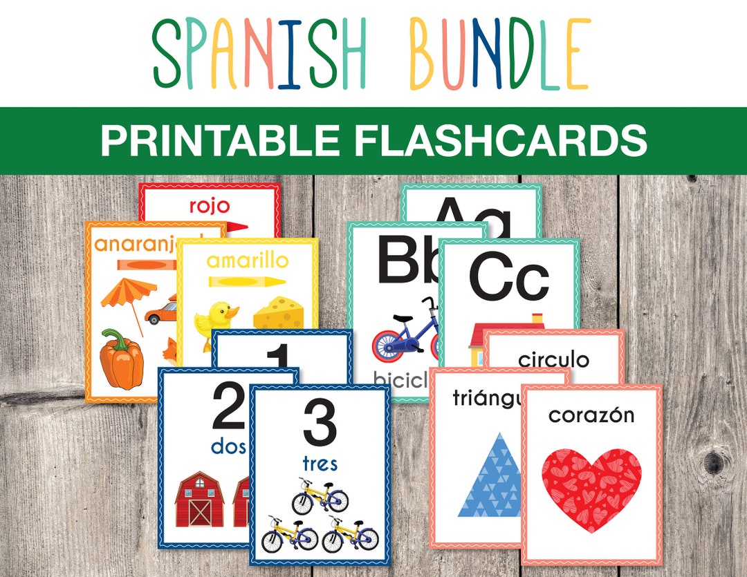 Spanish Printable Flashcards Bundle, Alphabet, Colors, Shapes, Number ...