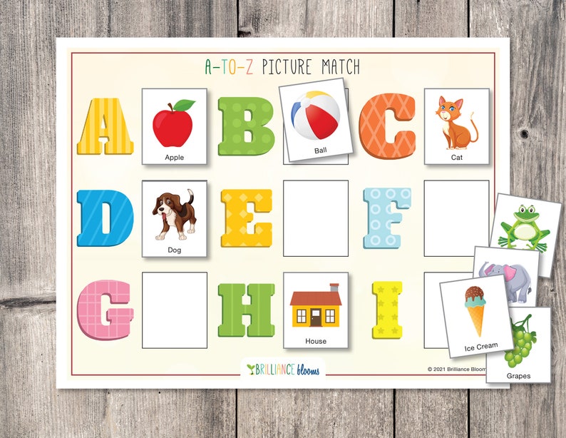 Printable Alphabet Matching, A to Z Picture Match, Preschool Alphabet ...
