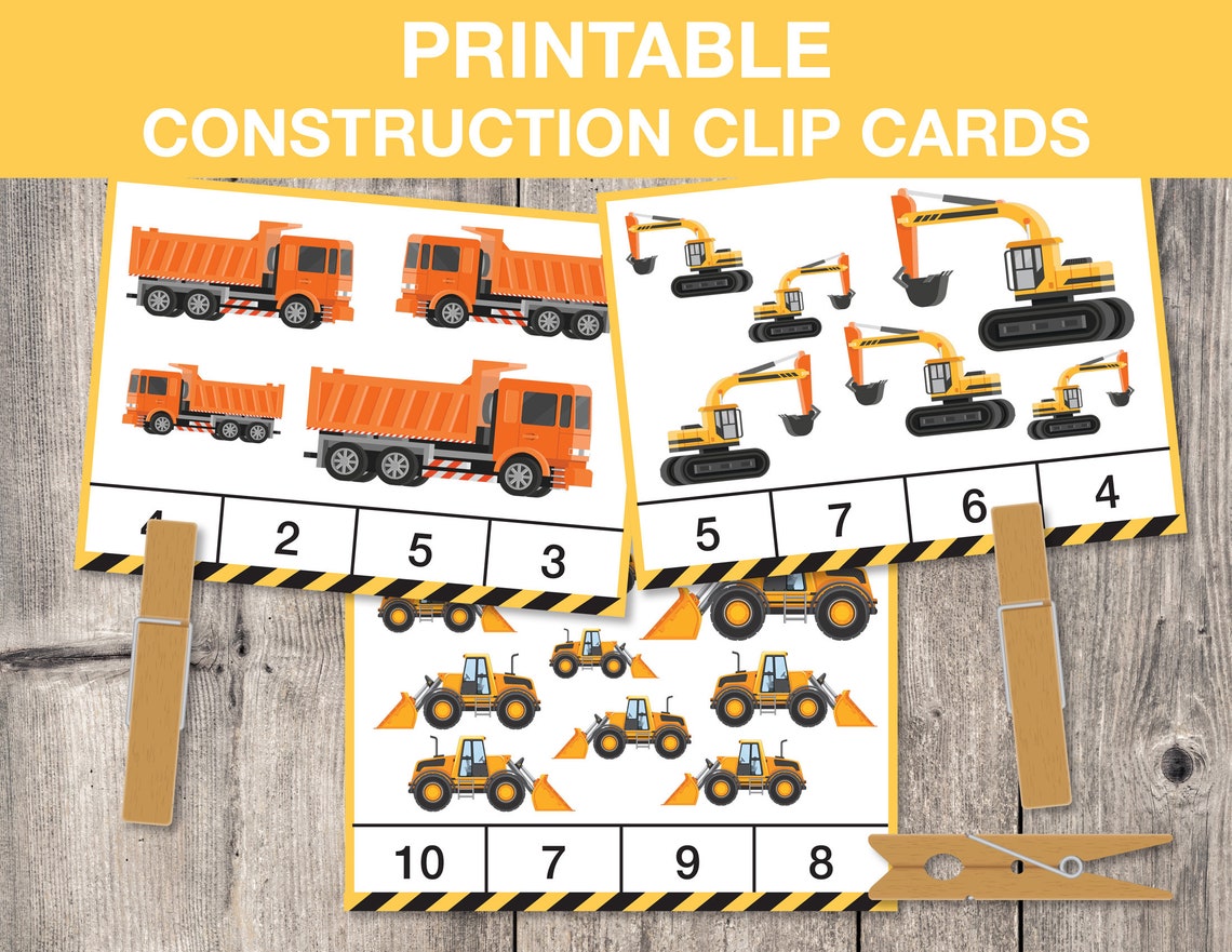 Printable Construction Clip Cards Trucks Montessori Counting - Etsy