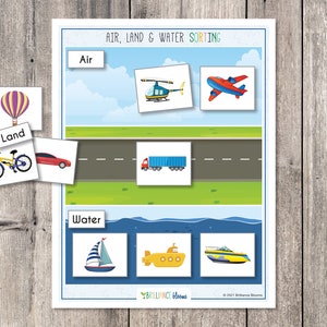 Printable Sorting Activities, Air Land Water Sorting, Transportation ...