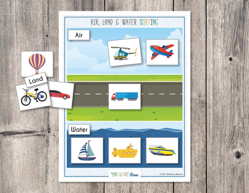 Printable Sorting Activities, Air Land Water Sorting, Transportation ...