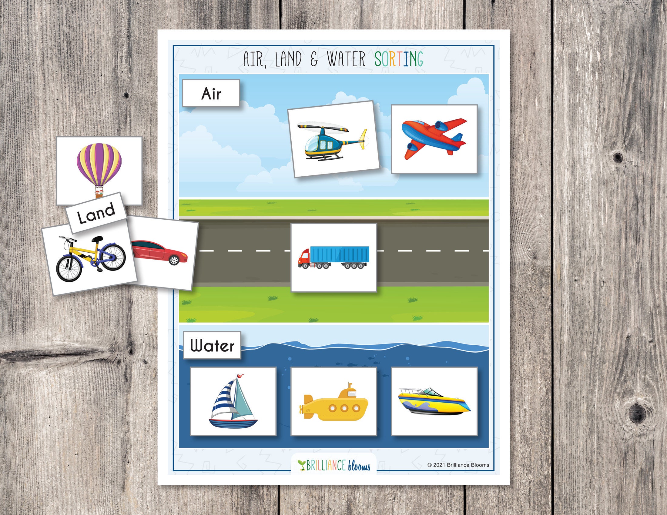 Printable Sorting Activities, Air Land Water Sorting, Transportation ...