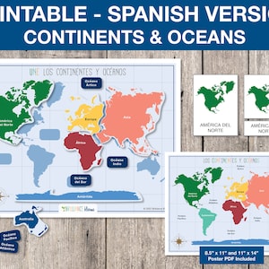 Spanish Continents World Map Printable Continents of the - Etsy