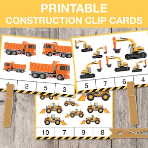 Printable Construction Clip Cards, Trucks, Montessori Counting Cards ...