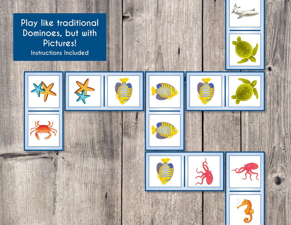 Ocean Dominoes Printable Game, Kids Printable Tile Game, Printable ...