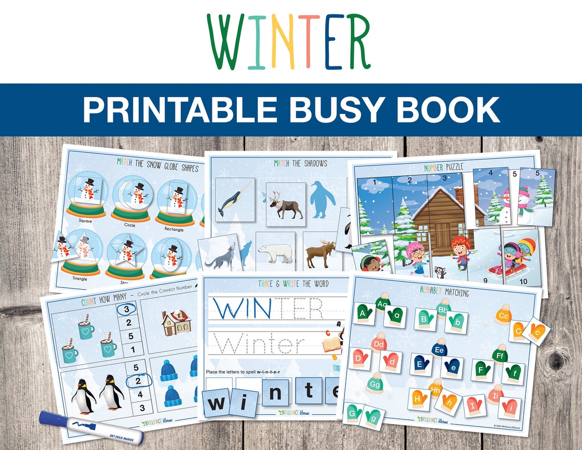 Printable Winter Busy Book, Preschool Busy Book, Quiet Workbook, Winter ...