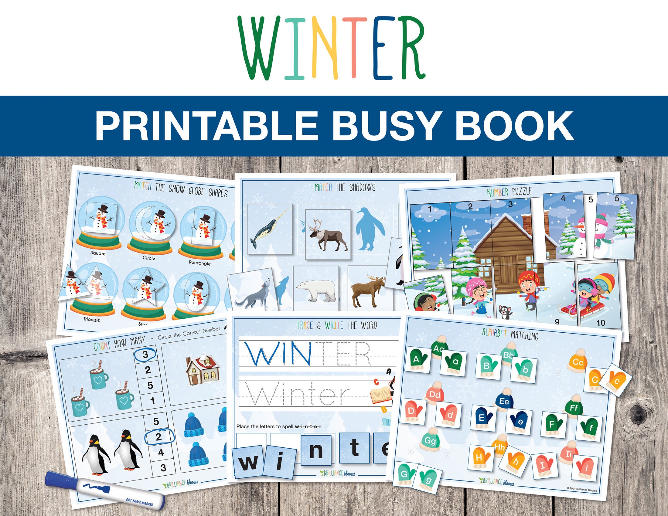 Printable Winter Busy Book, Preschool Busy Book, Quiet Workbook, Winter ...